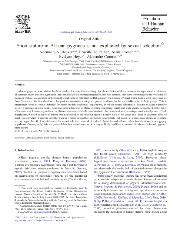 (PDF) Short stature in African pygmies is not explained by sexual ...