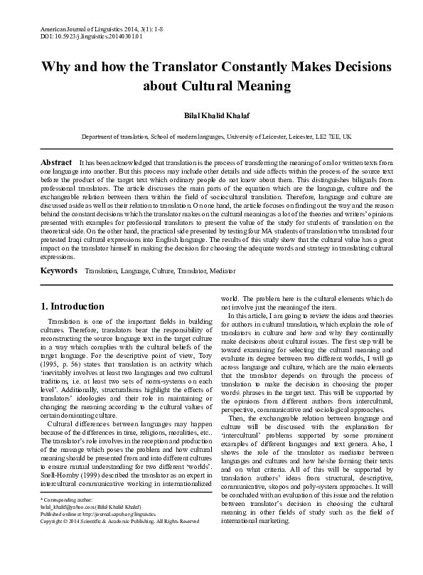 (PDF) Why and how the Translator Constantly Makes Decisions about ...