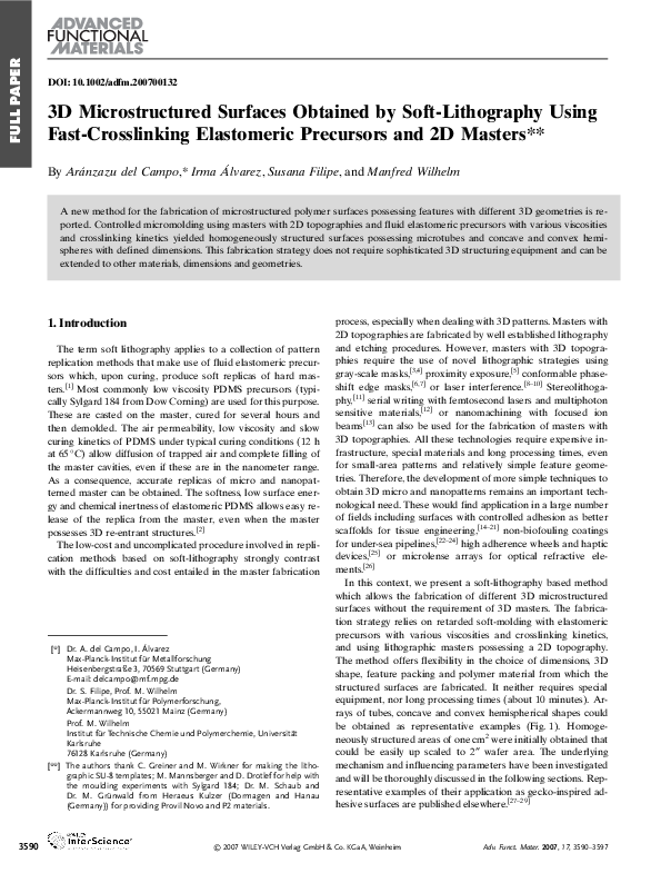 (PDF) 3D Microstructured Surfaces Obtained by Soft-Lithography Using ...