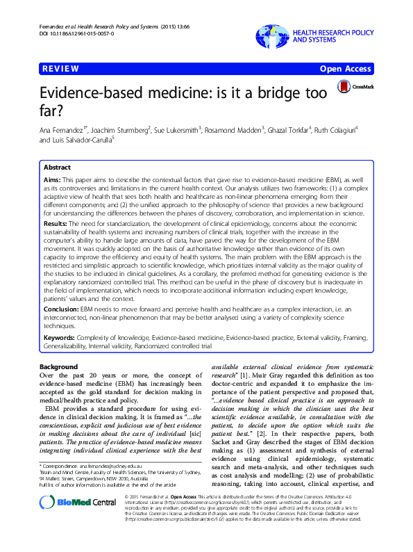 (PDF) Evidence-based medicine: is it a bridge too far?