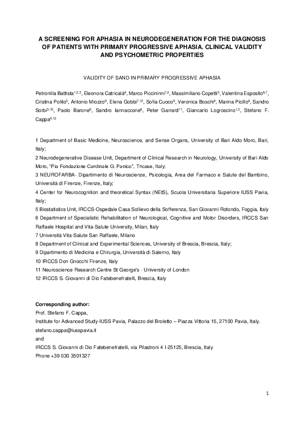 (PDF) Screening for Aphasia in NeuroDegeneration for the Diagnosis of ...