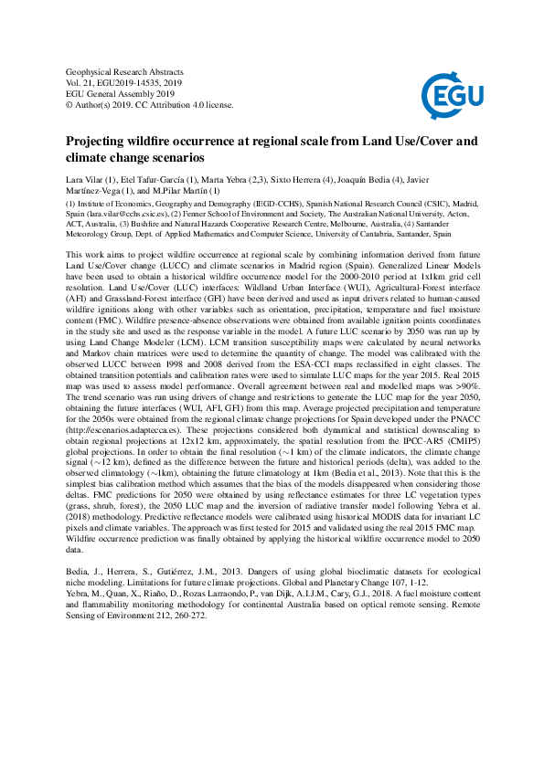 (PDF) Projecting wildfire occurrence at regional scale from Land Use/Cover and climate change ...