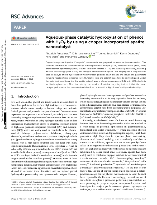(PDF) Aqueous-phase catalytic hydroxylation of phenol with H2O2 by ...