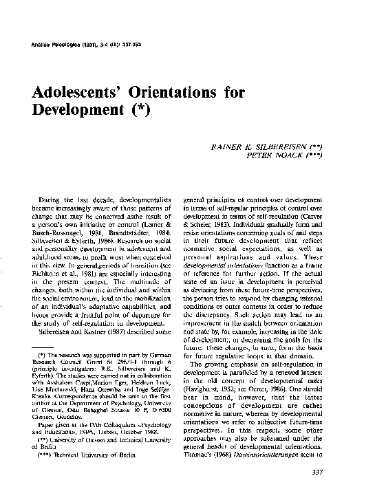 (PDF) Adolescents’ Orientations for Development