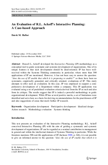(PDF) An Evaluation of R.L. Ackoff’s Interactive Planning: A Case-based ...