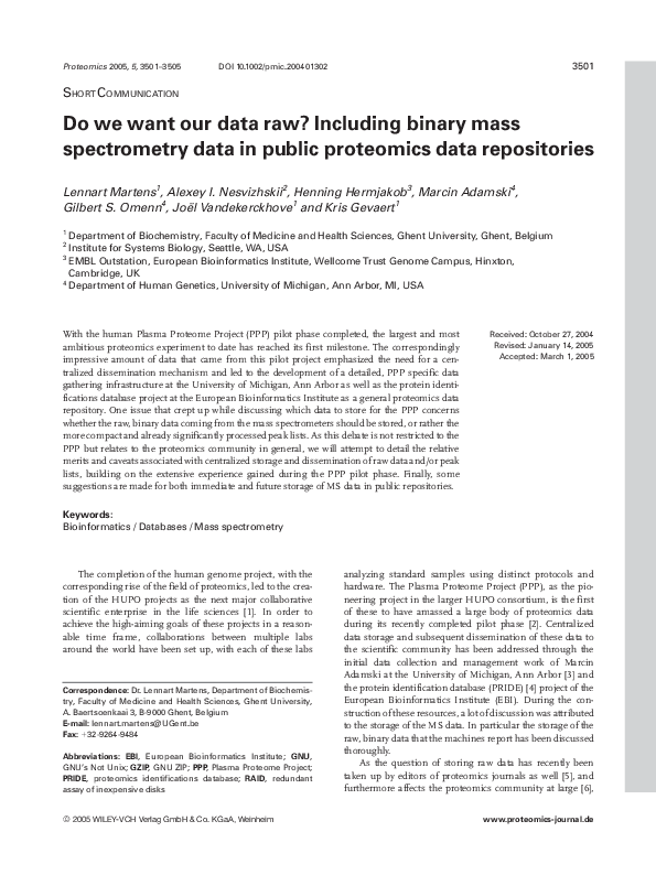 (PDF) Do we want our data raw? Including binary mass spectrometry data ...
