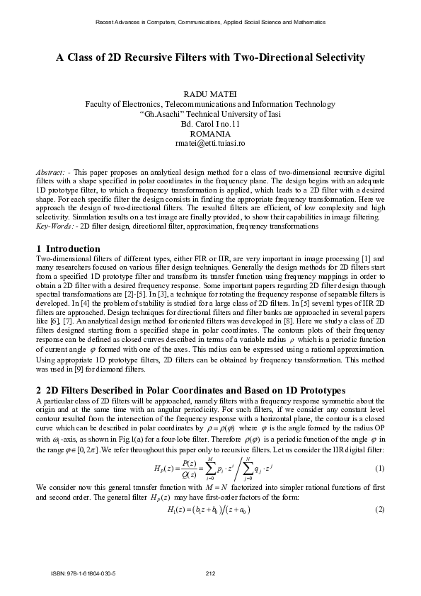 (PDF) Design of 2D recursive filters with double-directional selectivity