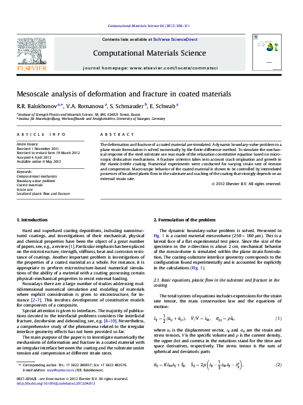 (PDF) Mesoscale analysis of deformation and fracture in coated materials | Siegfried Schmauder ...