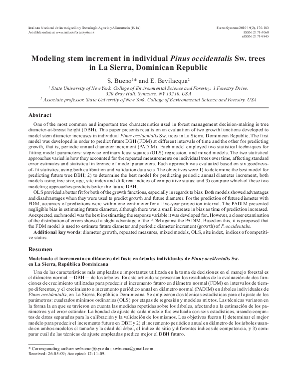 (PDF) Modeling Stem Diameter Increment in Individual Pinus occidentalis Sw. trees in La Sierra ...