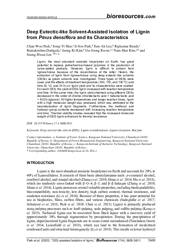 (PDF) Deep eutectic-like solvent-assisted isolation of lignin from ...