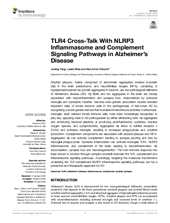 (PDF) TLR4 Cross-Talk With NLRP3 Inflammasome and Complement Signaling ...