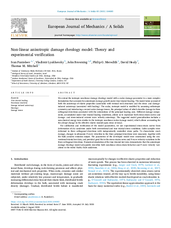 (PDF) Non-linear anisotropic damage rheology model: Theory and experimental verification