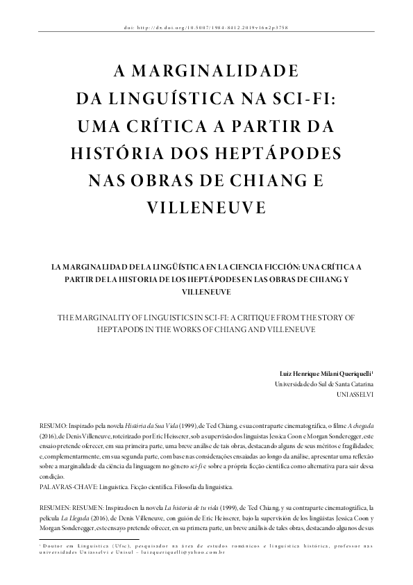 (PDF) A marginalidade da linguística na sci-fi: uma crítica a partir da ...