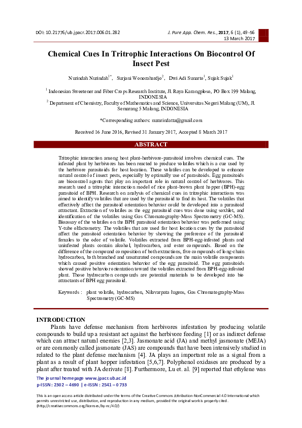(PDF) Chemical Cues in Tritrophic Interaction on Biocontrol of Insect Pest