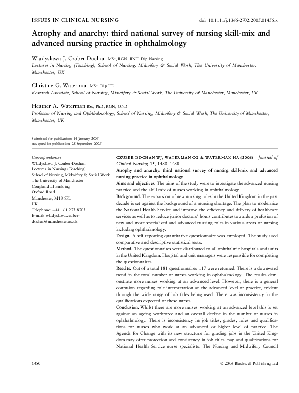 (PDF) Atrophy and anarchy: third national survey of nursing skill-mix and advanced nursing ...