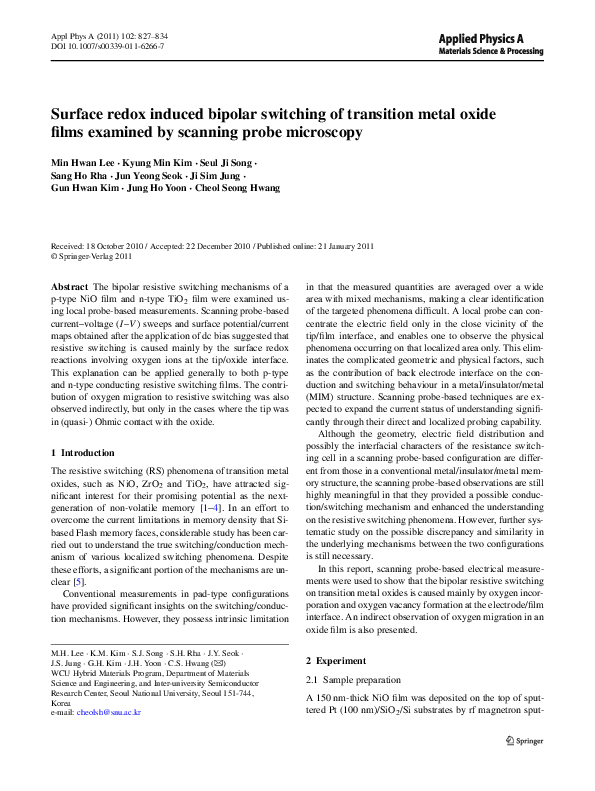 (PDF) Surface redox induced bipolar switching of transition metal oxide ...