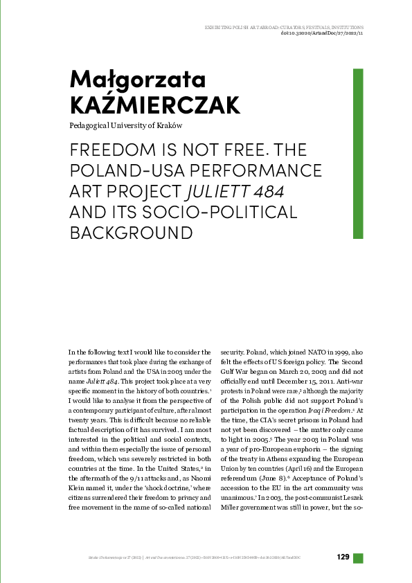(PDF) Freedom Is Not Free. The Poland-USA Performance Art Project ...