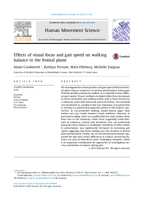 (PDF) Effects of visual focus and gait speed on walking balance in the frontal plane