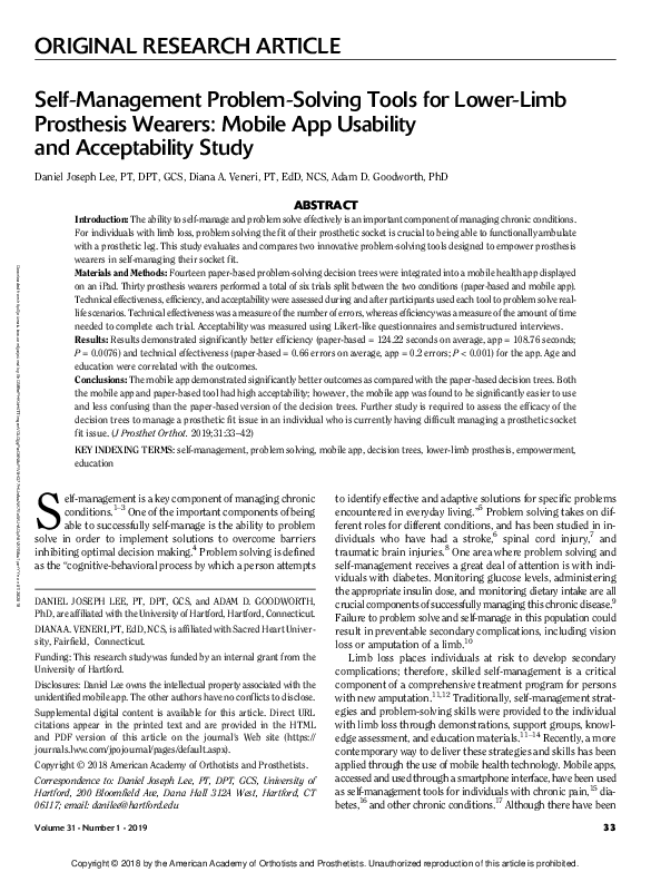 (PDF) Self-Management Problem-Solving Tools for Lower-Limb Prosthesis ...