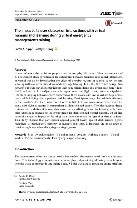 (PDF) The impact of a user’s biases on interactions with virtual humans ...