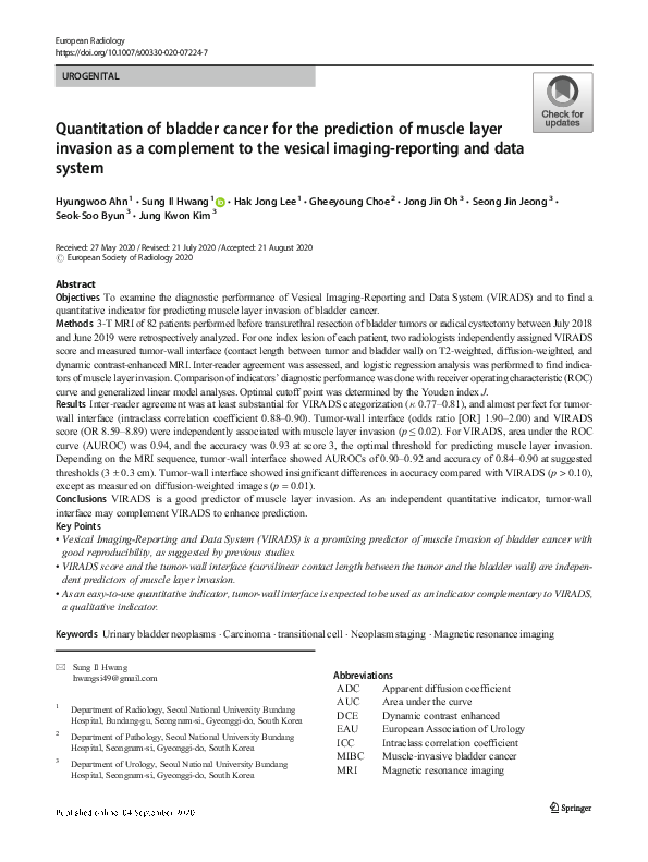 (PDF) Quantitation of bladder cancer for the prediction of muscle layer ...