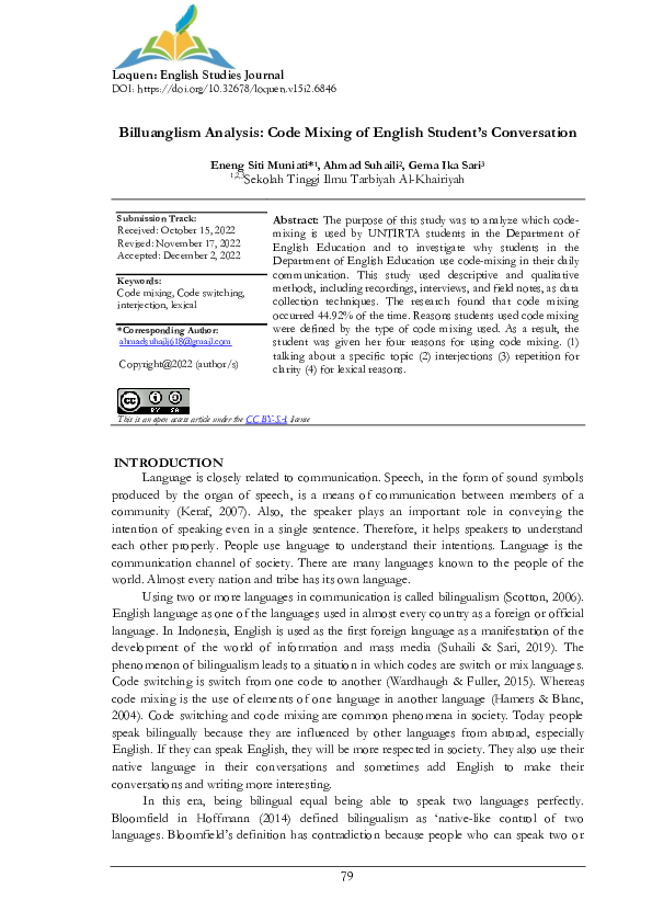 (PDF) Billuanglism Analysis: Code Mixing of English Student’s Conversation