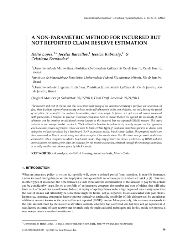 (PDF) A Non-Parametric Method for Incurred but Not Reported Claim Reserve Estimation | Jocelia ...