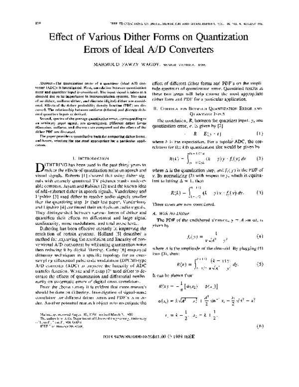 (PDF) Effect of various dither forms on quantization errors of ideal A/D converters | Mahmoud ...