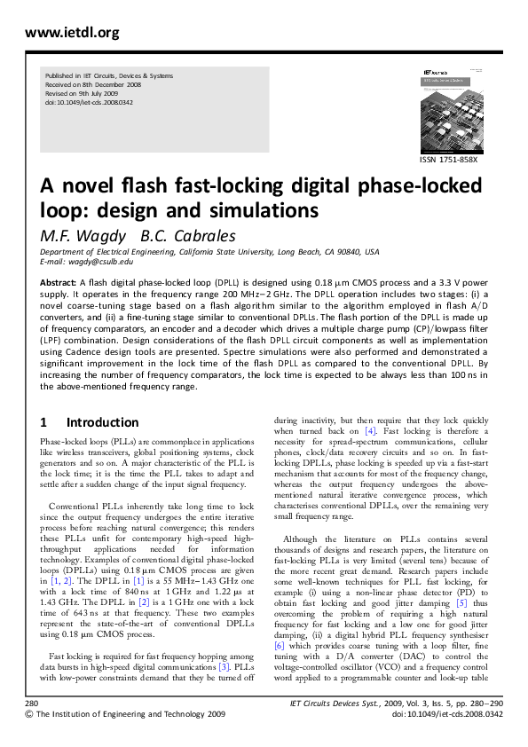 (PDF) A novel flash fast-locking digital phase-locked loop: design and simulations