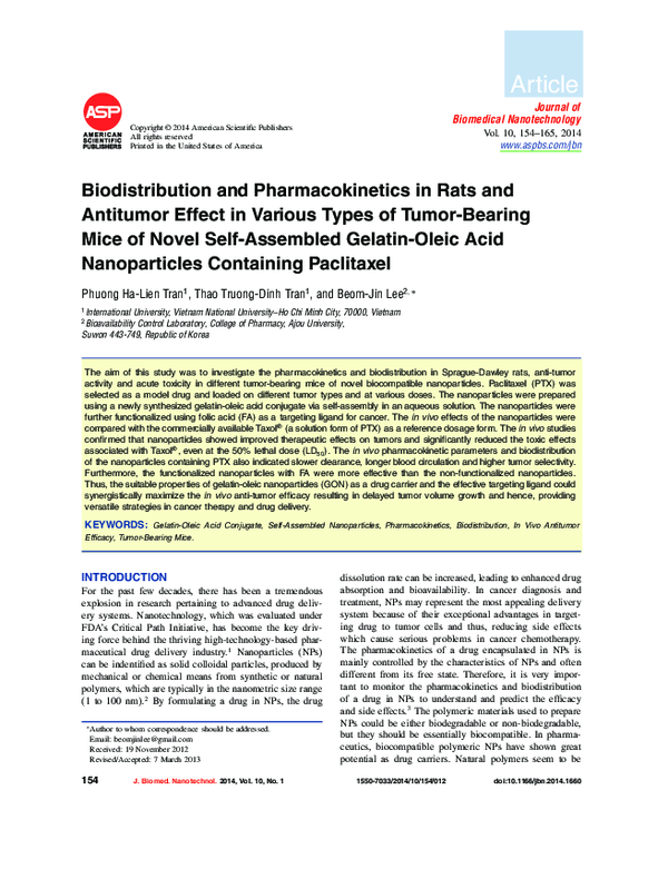 (PDF) Biodistribution and Pharmacokinetics in Rats and Antitumor Effect ...
