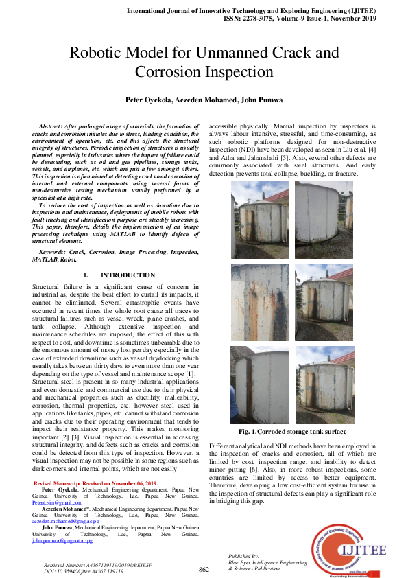 Robotic Model for Unmanned Crack and Corrosion Inspection