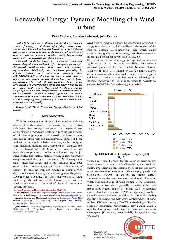 (PDF) Renewable Energy: Dynamic Modelling of a Wind Turbine
