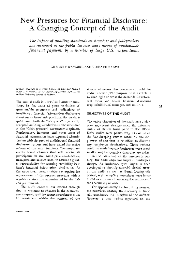 (PDF) New pressures for financial disclosure: A changing concept of the ...