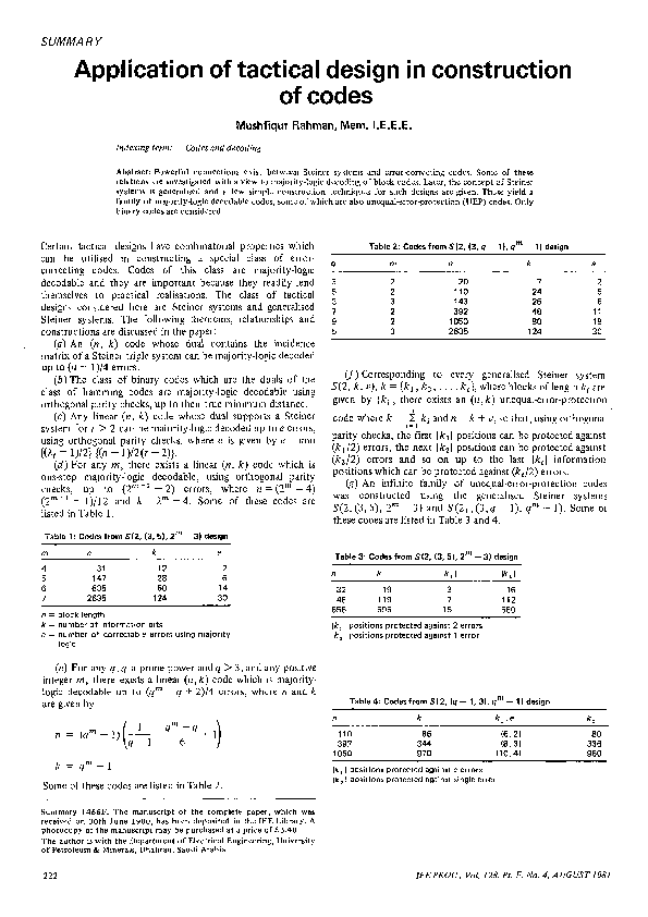 (PDF) Application of tactical design in construction of codes