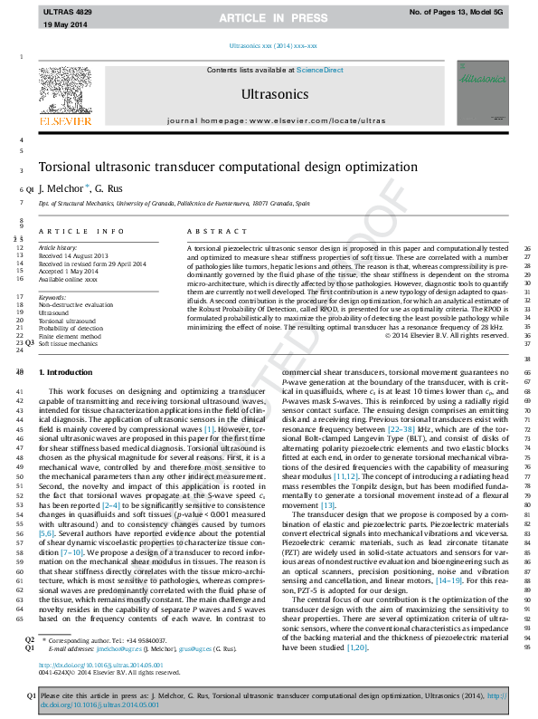 Pdf Torsional Ultrasonic Transducer Computational Design Optimization