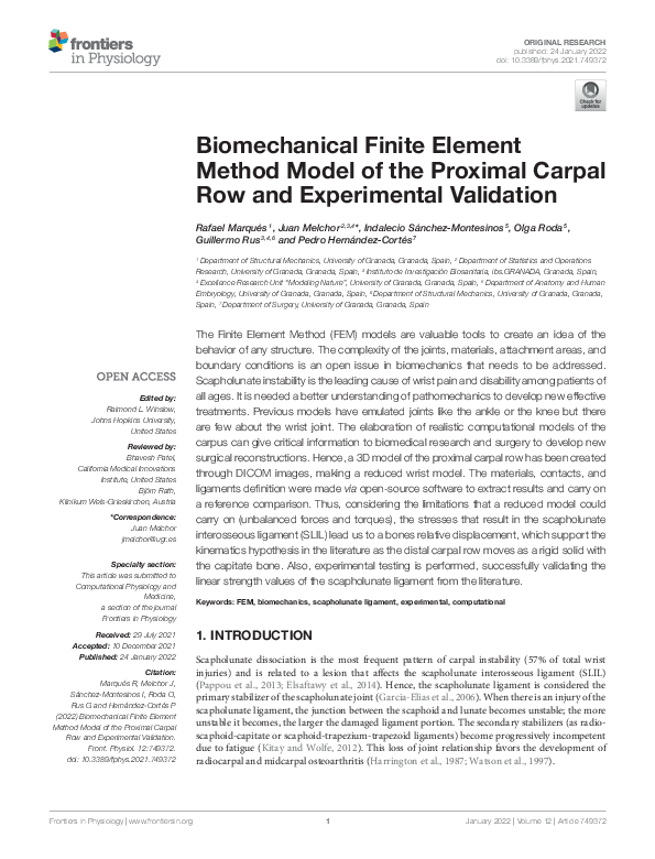 (PDF) Biomechanical Finite Element Method Model of the Proximal Carpal Row and Experimental ...