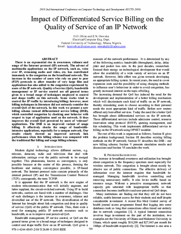 (PDF) Impact of differentiated service billing on the quality of service of an IP network