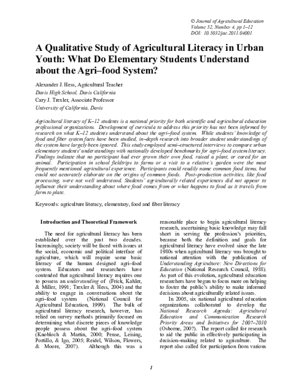 (PDF) A Qualitative Study of Agricultural Literacy in Urban Youth ...