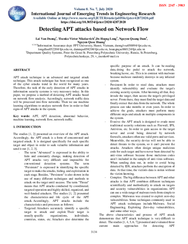 (PDF) Detecting APT attacks based on Network Flow