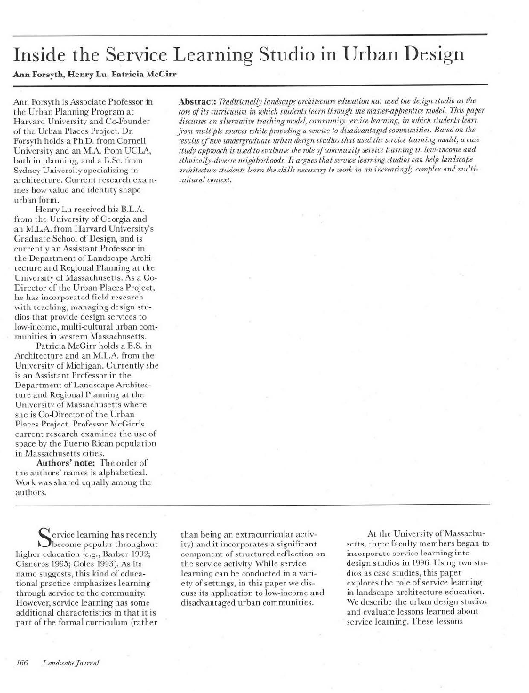 (PDF) Inside the Service Learning Studio in Urban Design