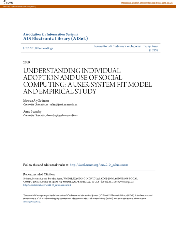 (PDF) Understanding Individual Adoption and Use of Social Computing: A ...