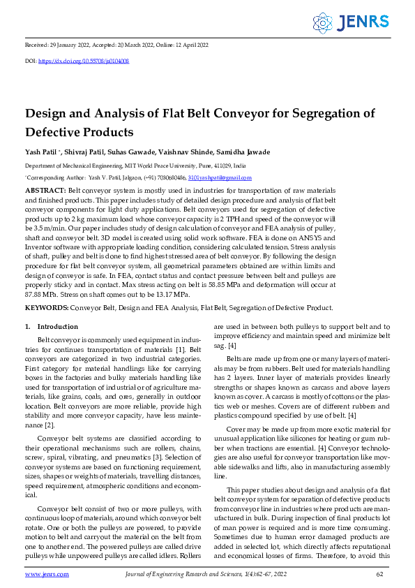 (PDF) Design and Analysis of Flat Belt Conveyor for Segregation of ...