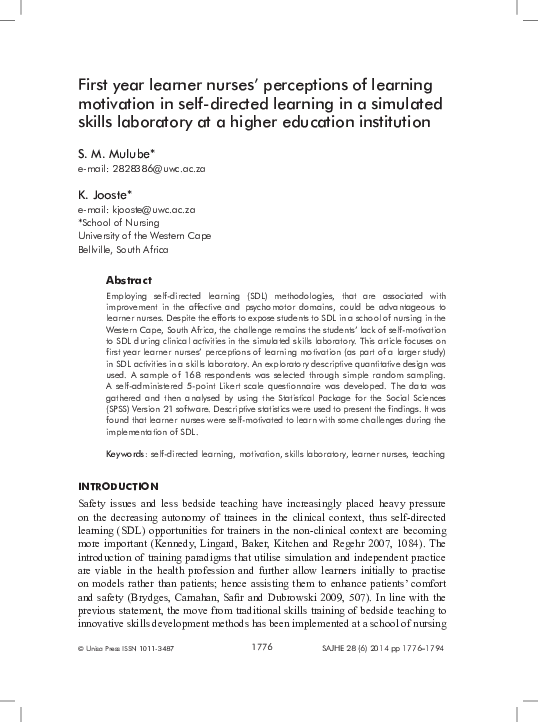(PDF) First Year Learner Nurses Perceptions on Learning Motivation in ...