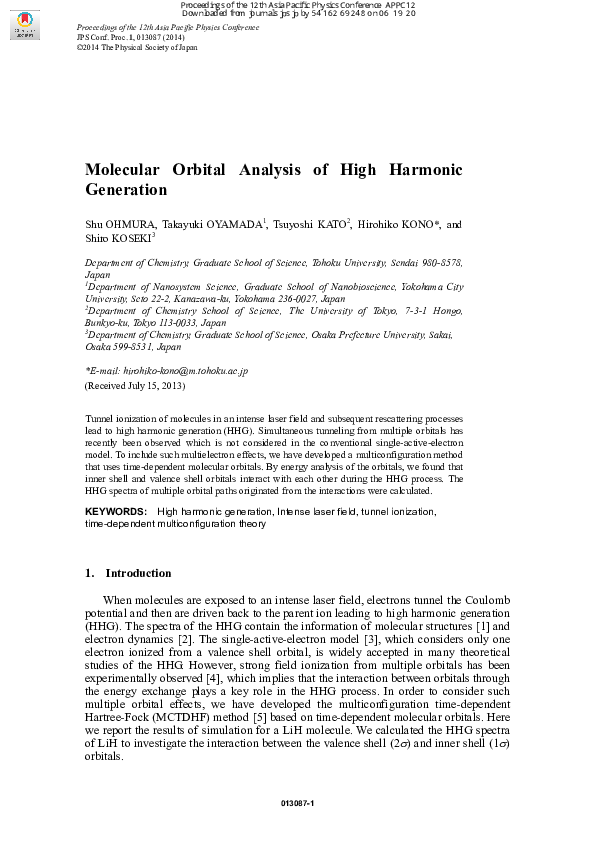 (PDF) Molecular Orbital Analysis of High Harmonic Generation