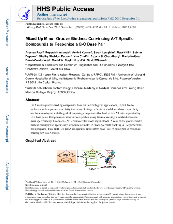 (PDF) Selective G•C Recognition by Minor Groove Binders
