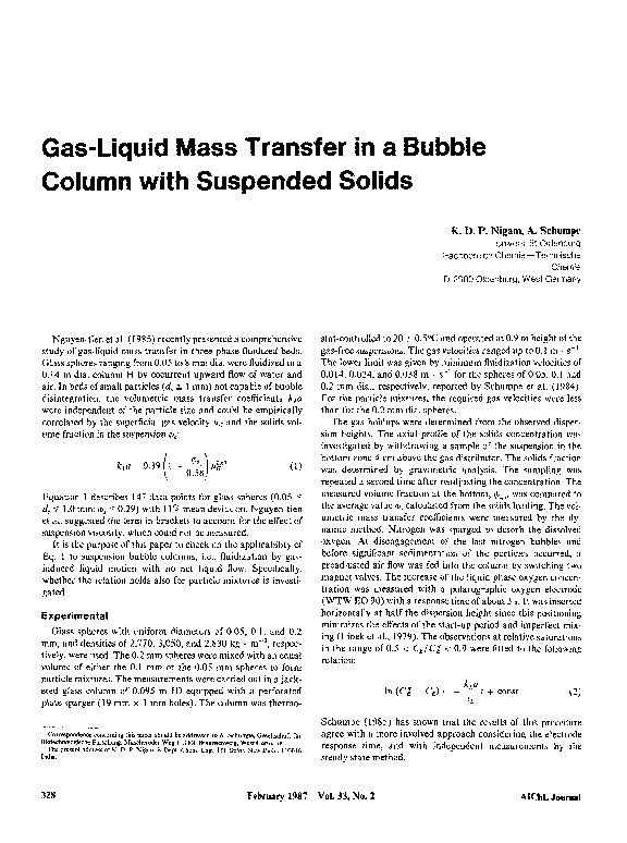 (PDF) Gas-liquid mass transfer in a bubble column with suspended solids | Krishna Nigam ...