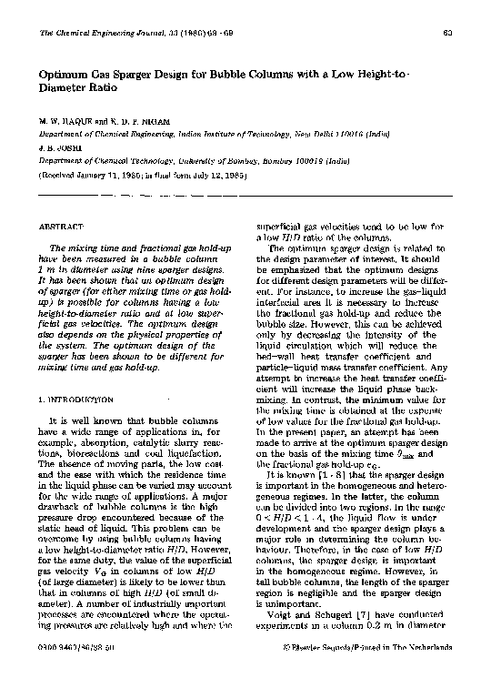 (PDF) Optimum gas sparger design for bubble columns with a low height ...