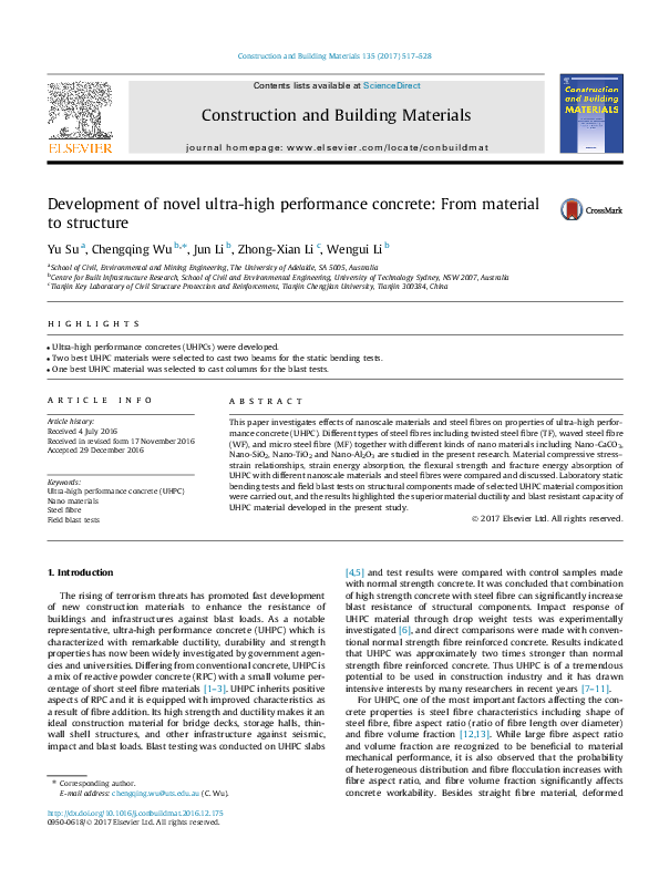 (PDF) Development of novel ultra-high performance concrete: From ... (PDF) Development of novel ultra-high performance concrete: From ...