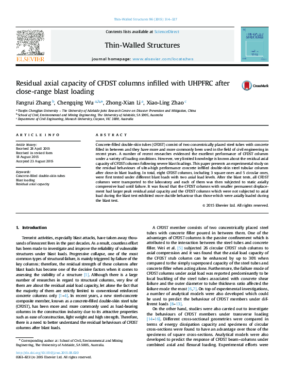 (PDF) Residual axial capacity of CFDST columns infilled with UHPFRC ...