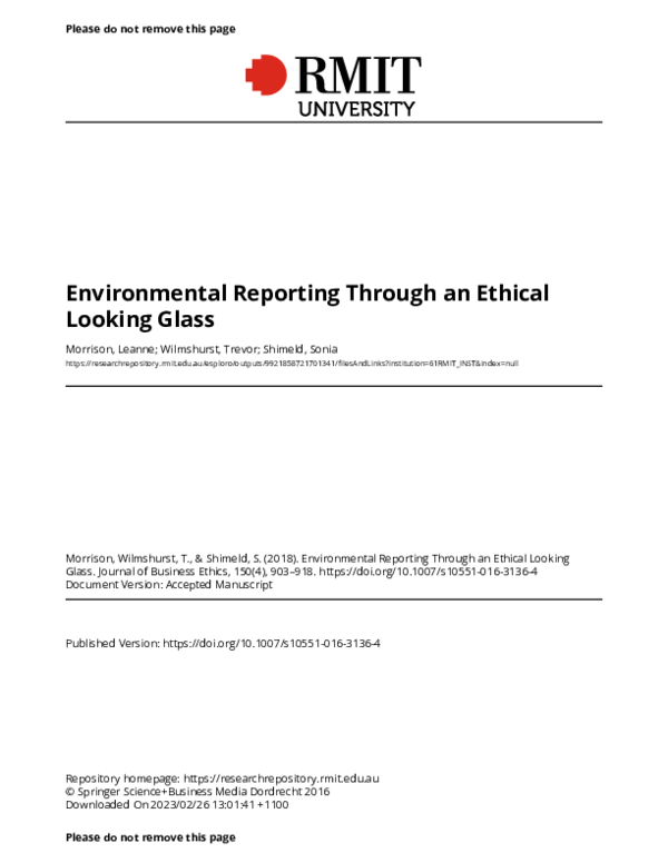 (PDF) Environmental Reporting Through an Ethical Looking Glass